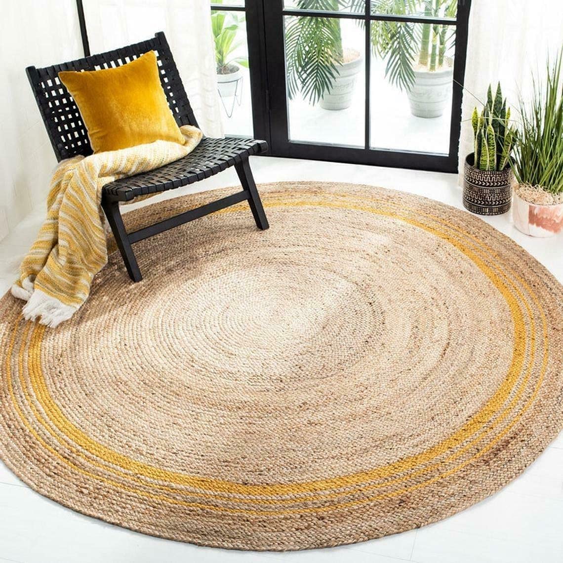 Round yellow rug store